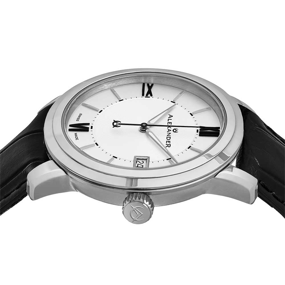 Alexander Mens Quartz Watch with Stainless Steel Case on Black Embosse ...